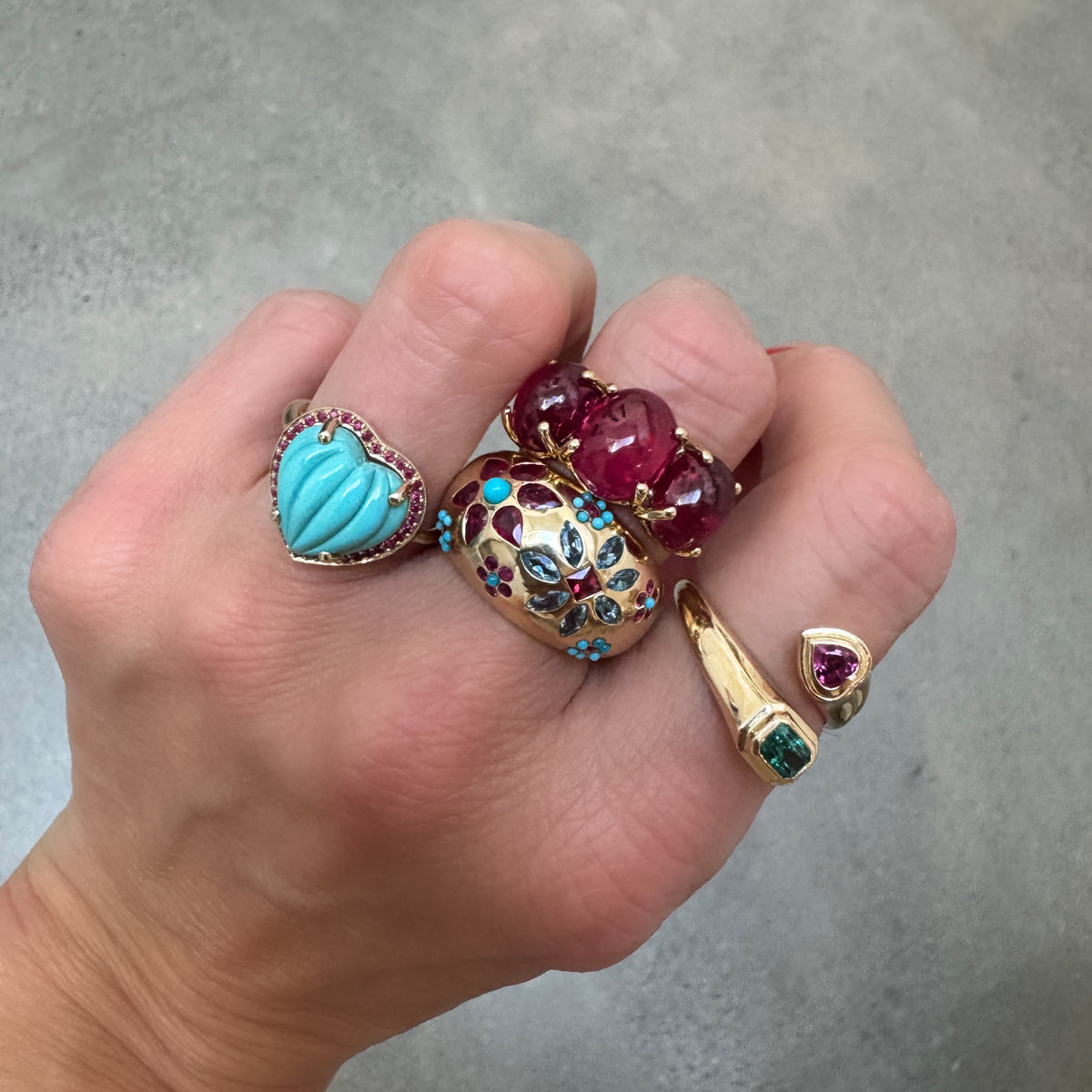 Ruby & Turquoise Chunky Flora Nomad Ring – Milestones by Ashleigh Bergman