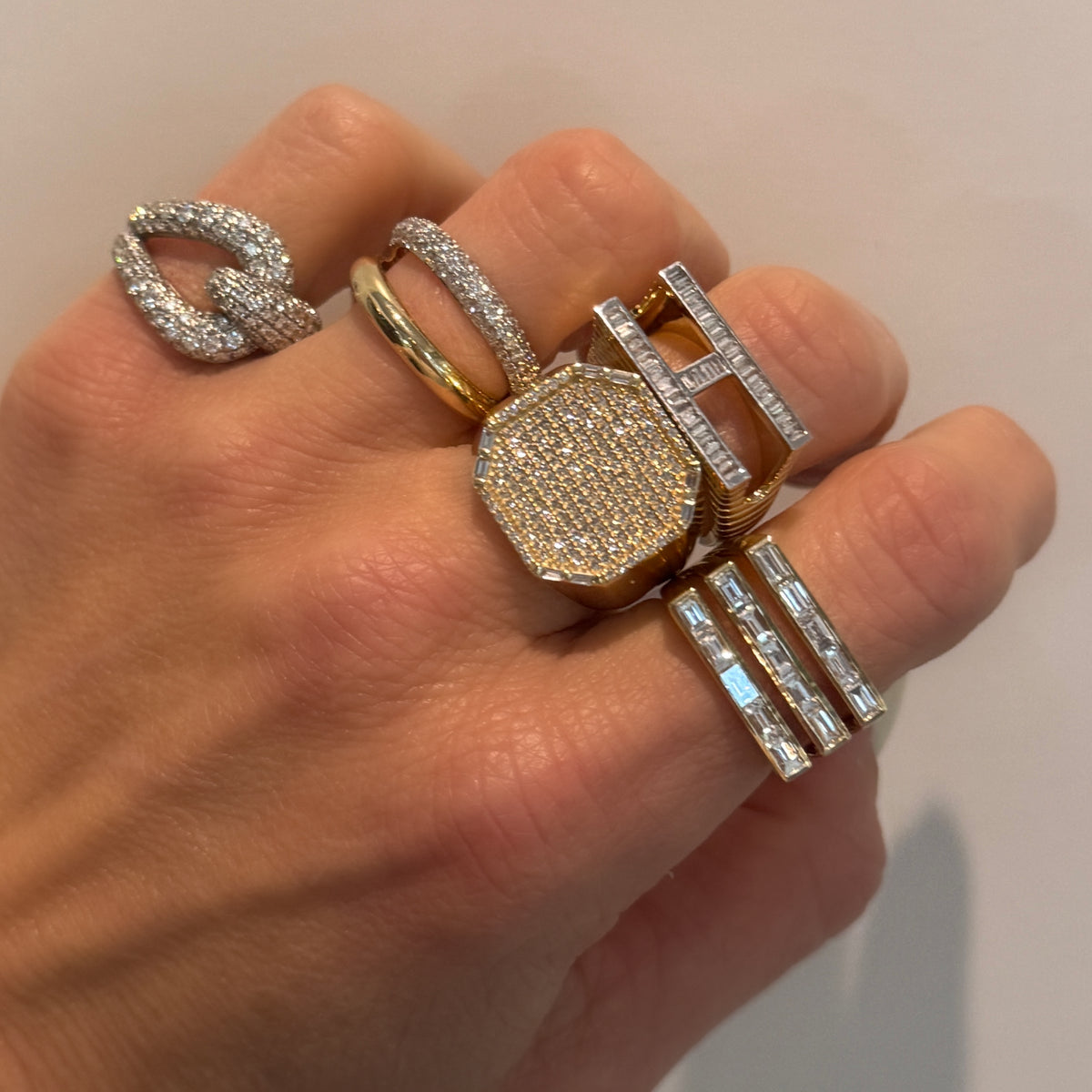 Grandsize Diamond or Pink Sapphire Encrusted Initial Full Baguette Sta – Milestones by Ashleigh ...