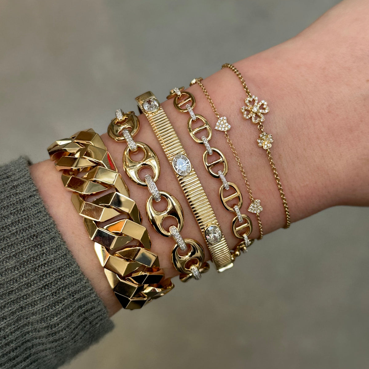 Fluted Gold Bangle Bracelet with Oval Diamond Bezels – Milestones by Ashleigh Bergman