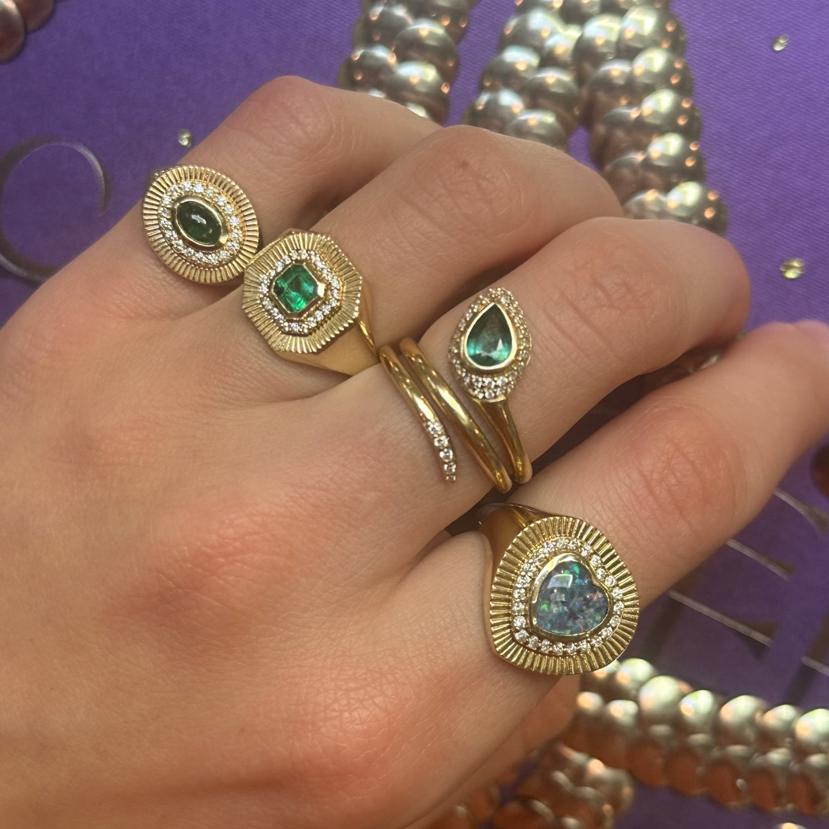 One of a Kind Sunbeam Cushion Emerald & Diamond Fluted Ring – Milestones by Ashleigh Bergman