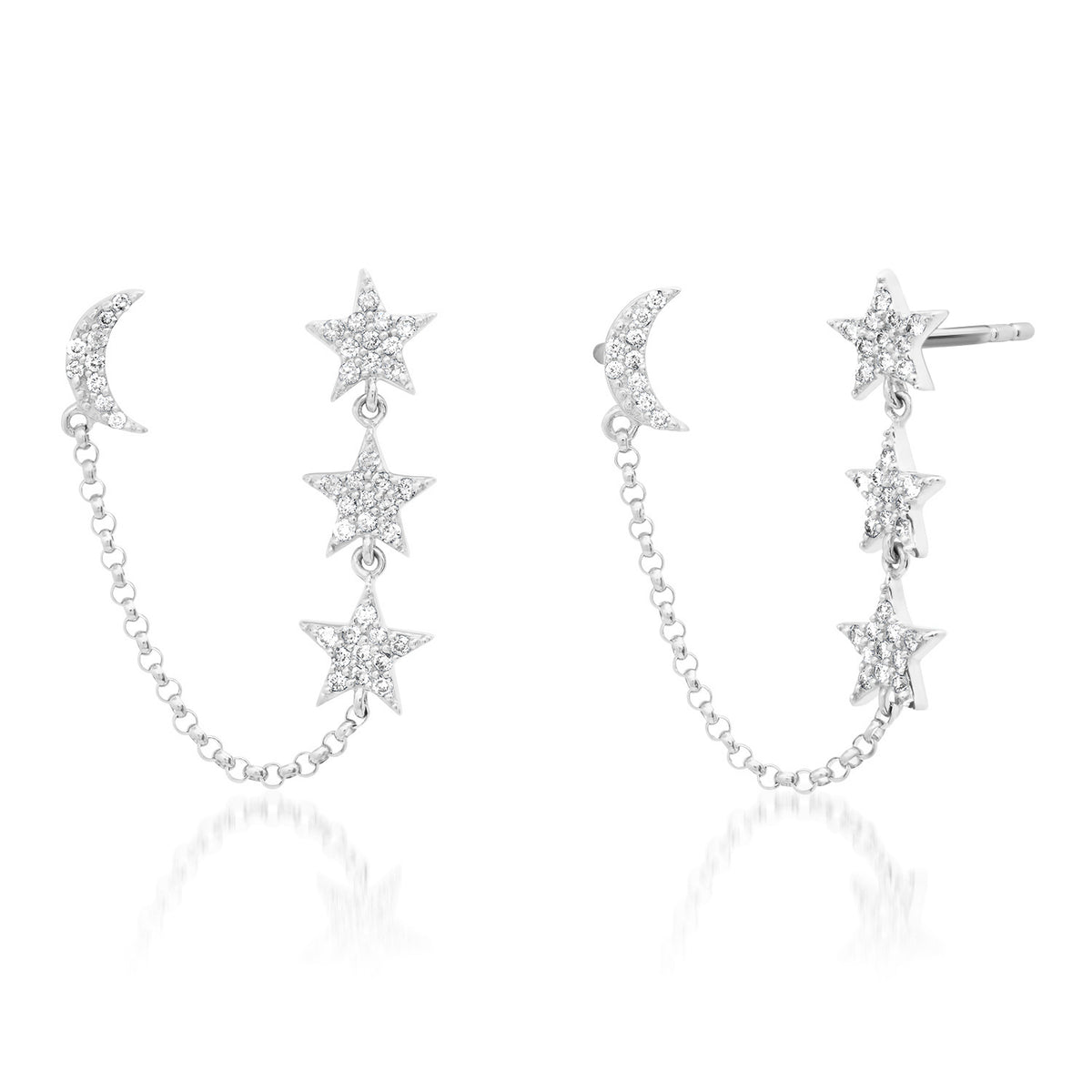 Double Pierce Diamond Star & Moon Stud Earrings – Milestones by Ashleigh Bergman