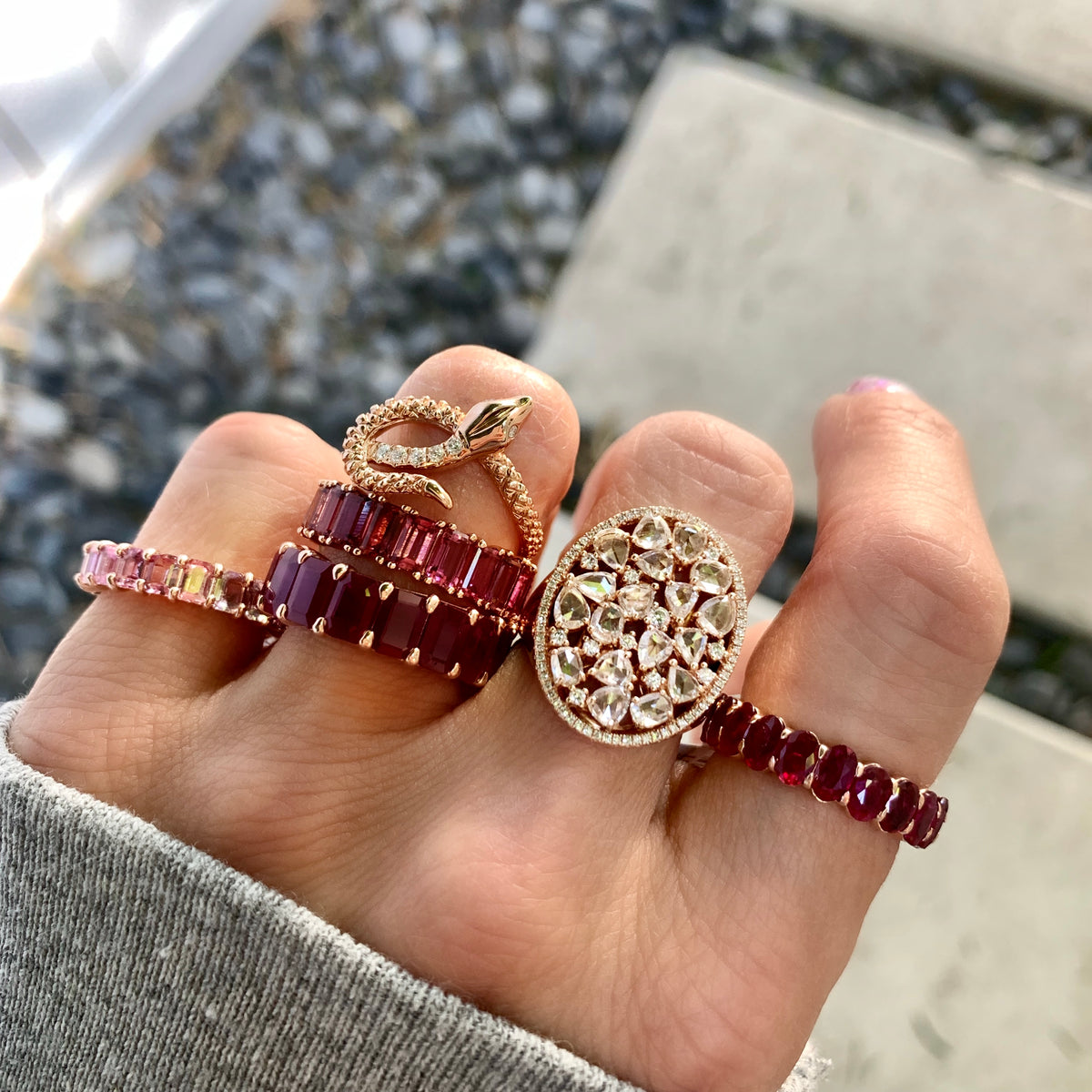 Emerald cut ruby eternity band store