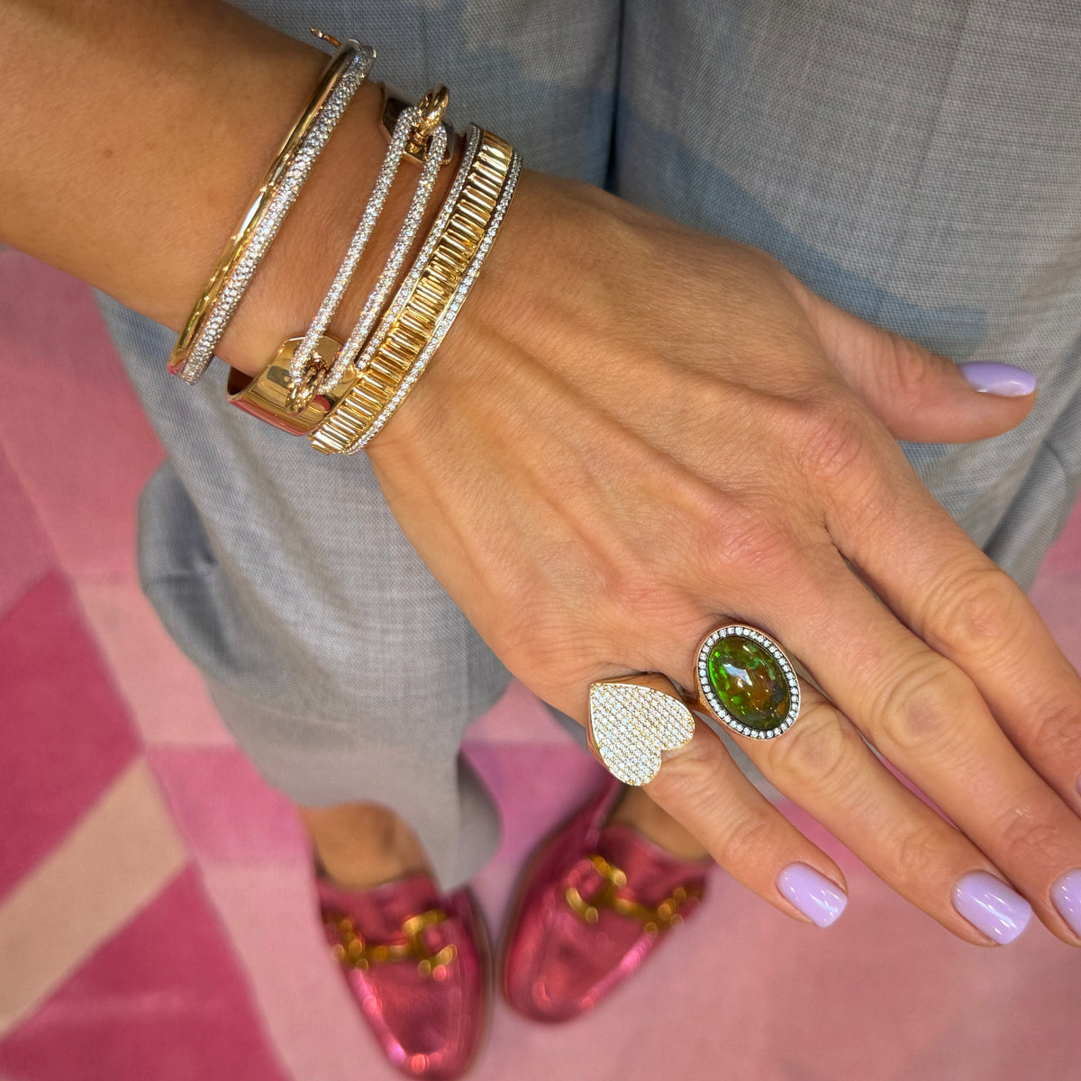 Clive Gold & Diamond Edge Fluted Cuff Bangle Bracelet – Milestones by ...