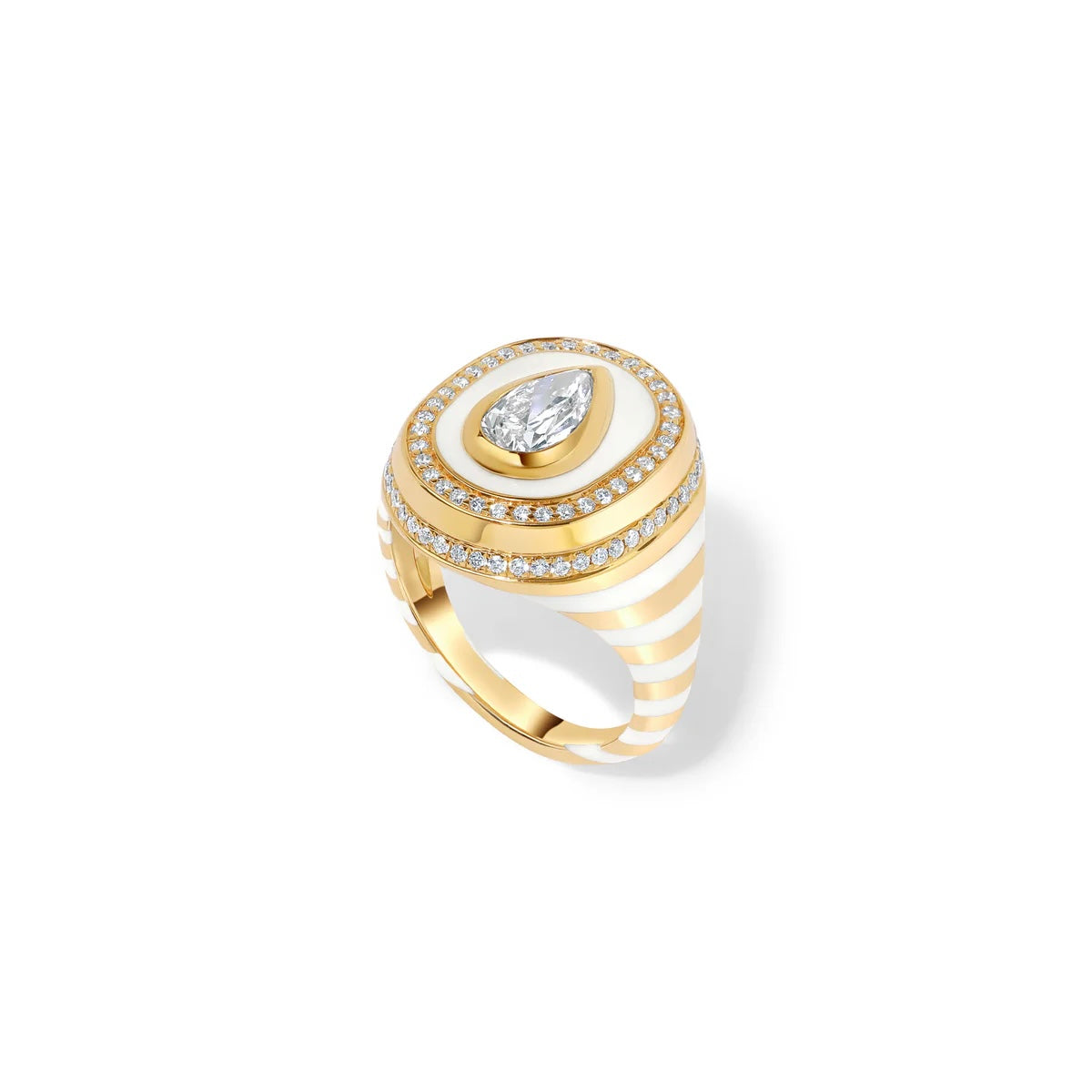 Diamond Pear Baret Bone White or Jet Black Enamel Signet Ring ...