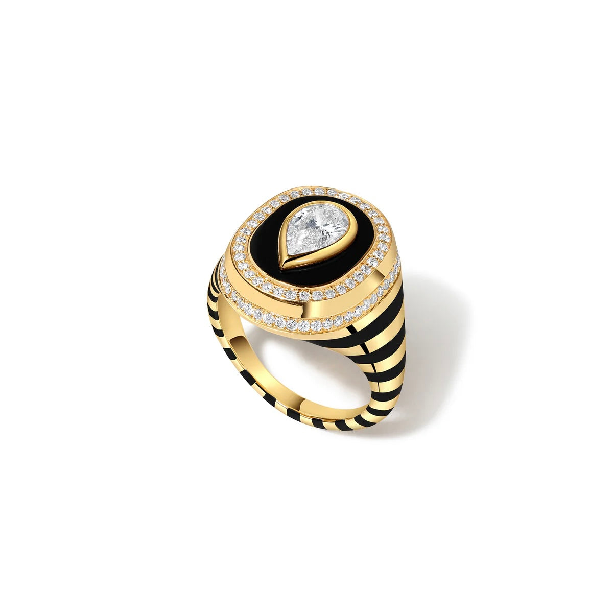 Diamond Pear Baret Bone White or Jet Black Enamel Signet Ring ...