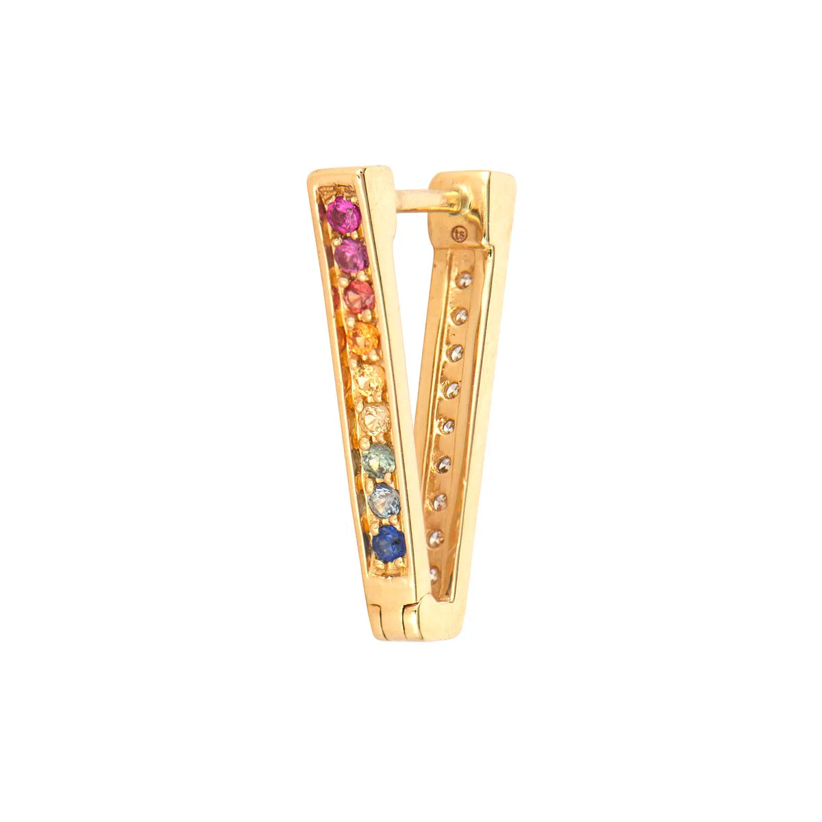 Double Sided Rainbow Sapphire & Diamond V Hoop – Milestones by Ashleigh ...