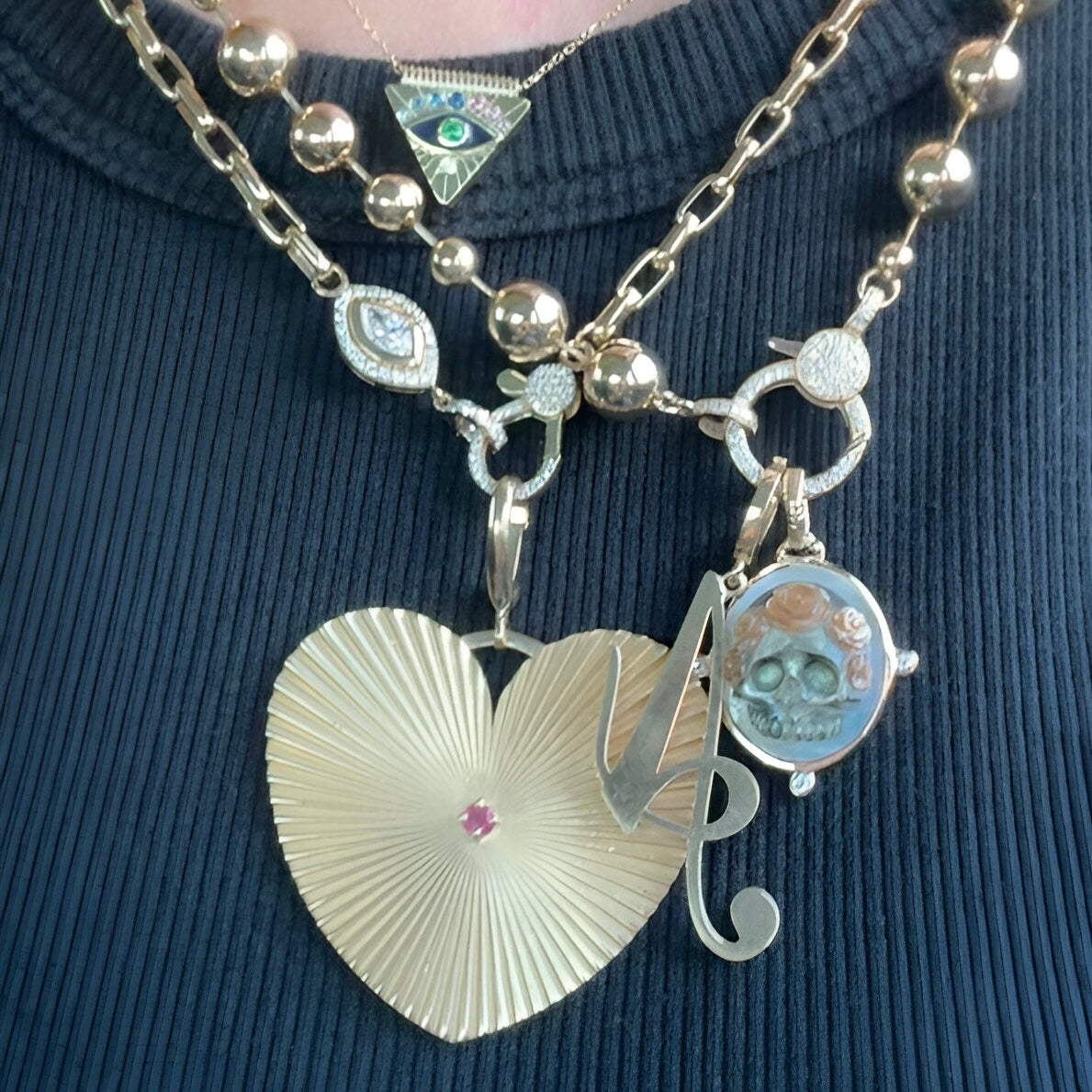 Memento Mori Skull Cameo Gemstone & Diamond Charm Pendant – Milestones ...