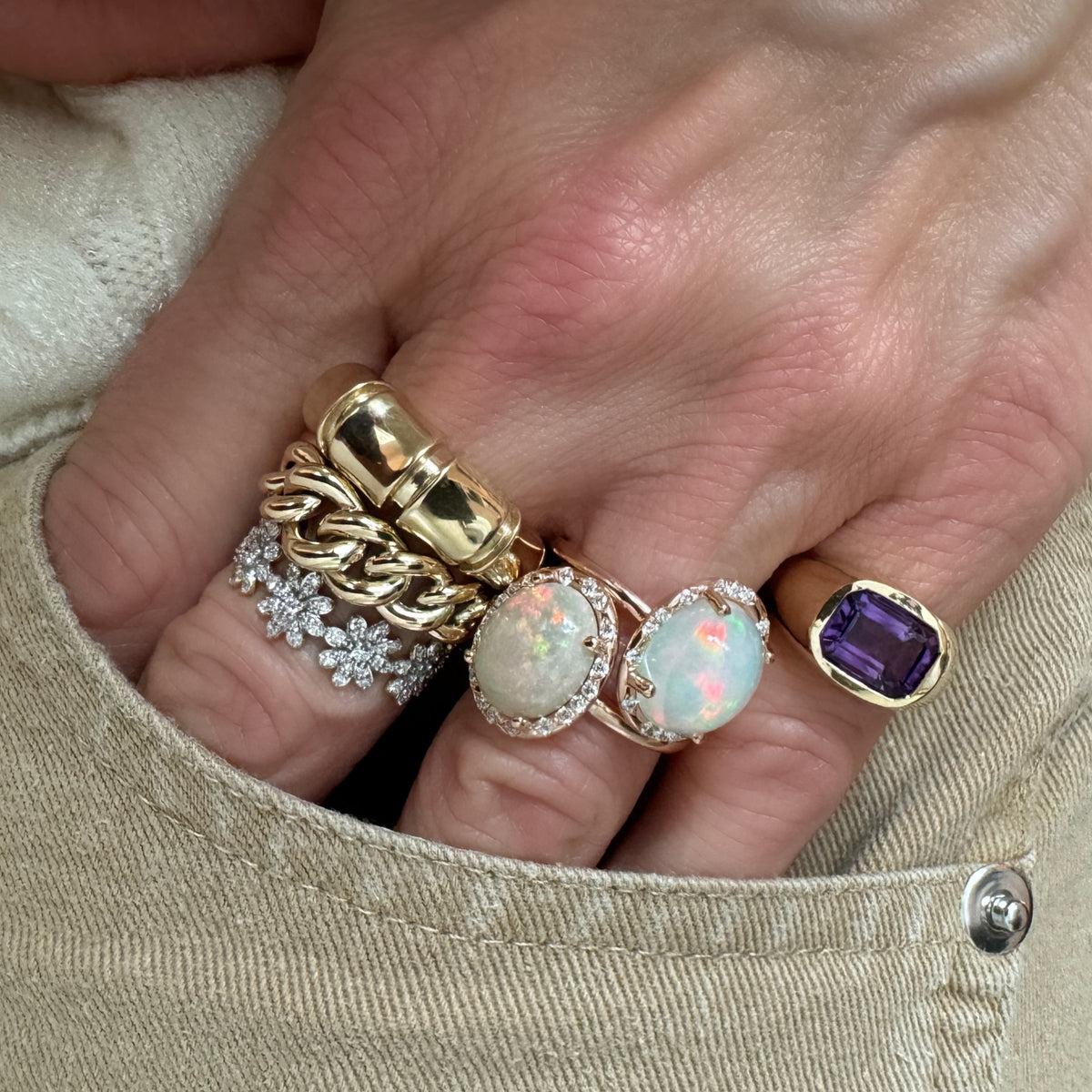 One of a Kind Crystal Australian Opal & Diamond Statement Ring ...