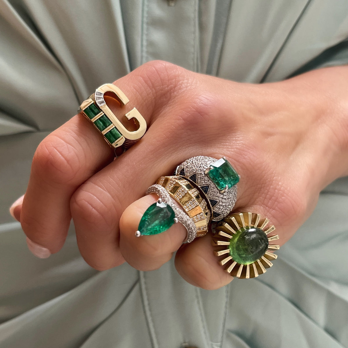 Grandsize Ribbed Initial Baguette Diamond Stacking Ring – Milestones by Ashleigh Bergman