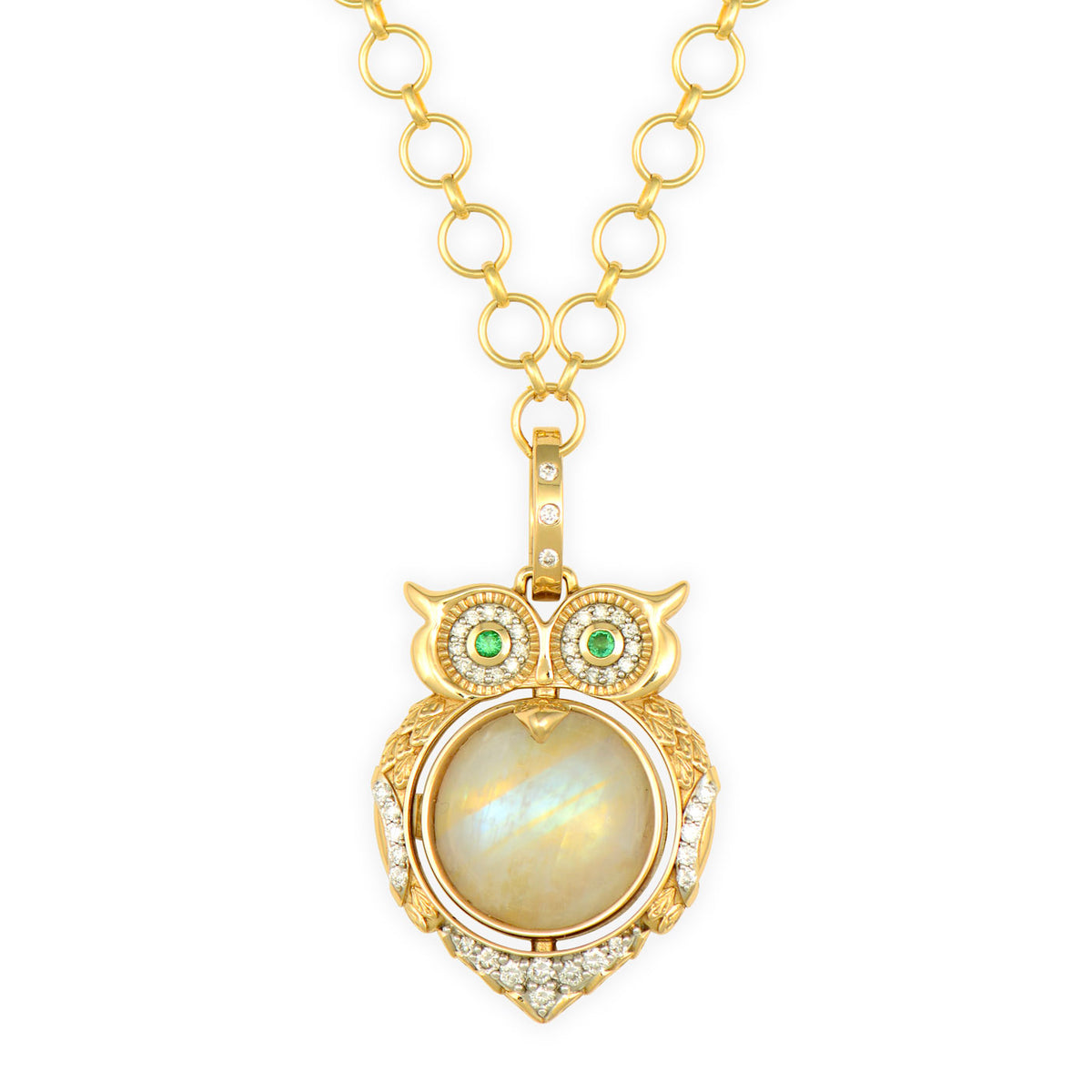 Moonstone & Sapphire Double-Sided Wise Owl Locket Pendant – Milestones ...